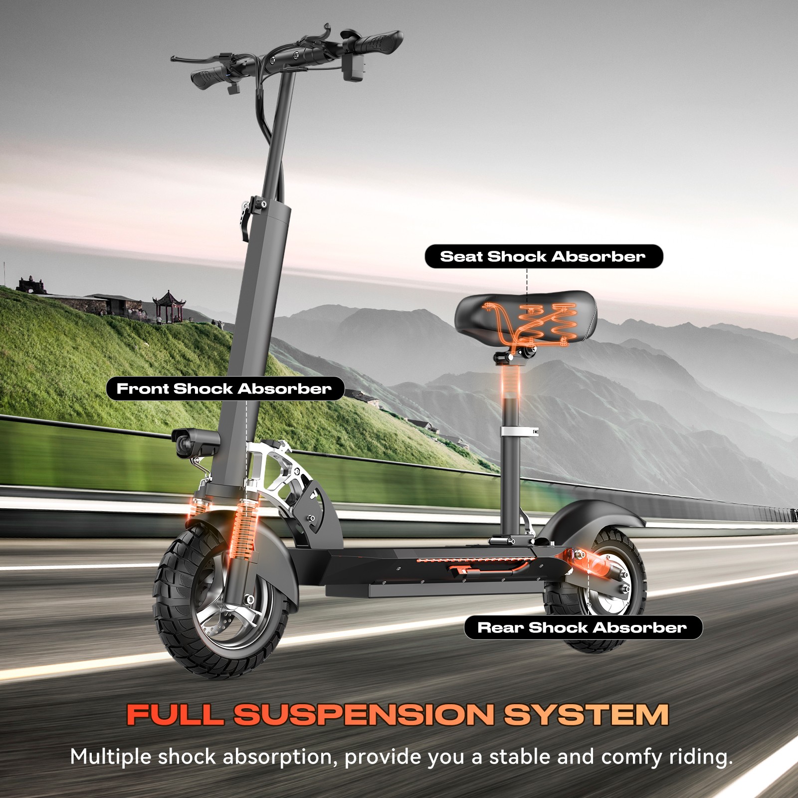 10'' Electric Scooter With Seat Peak 1200W Folding Commuter E Scooter ...