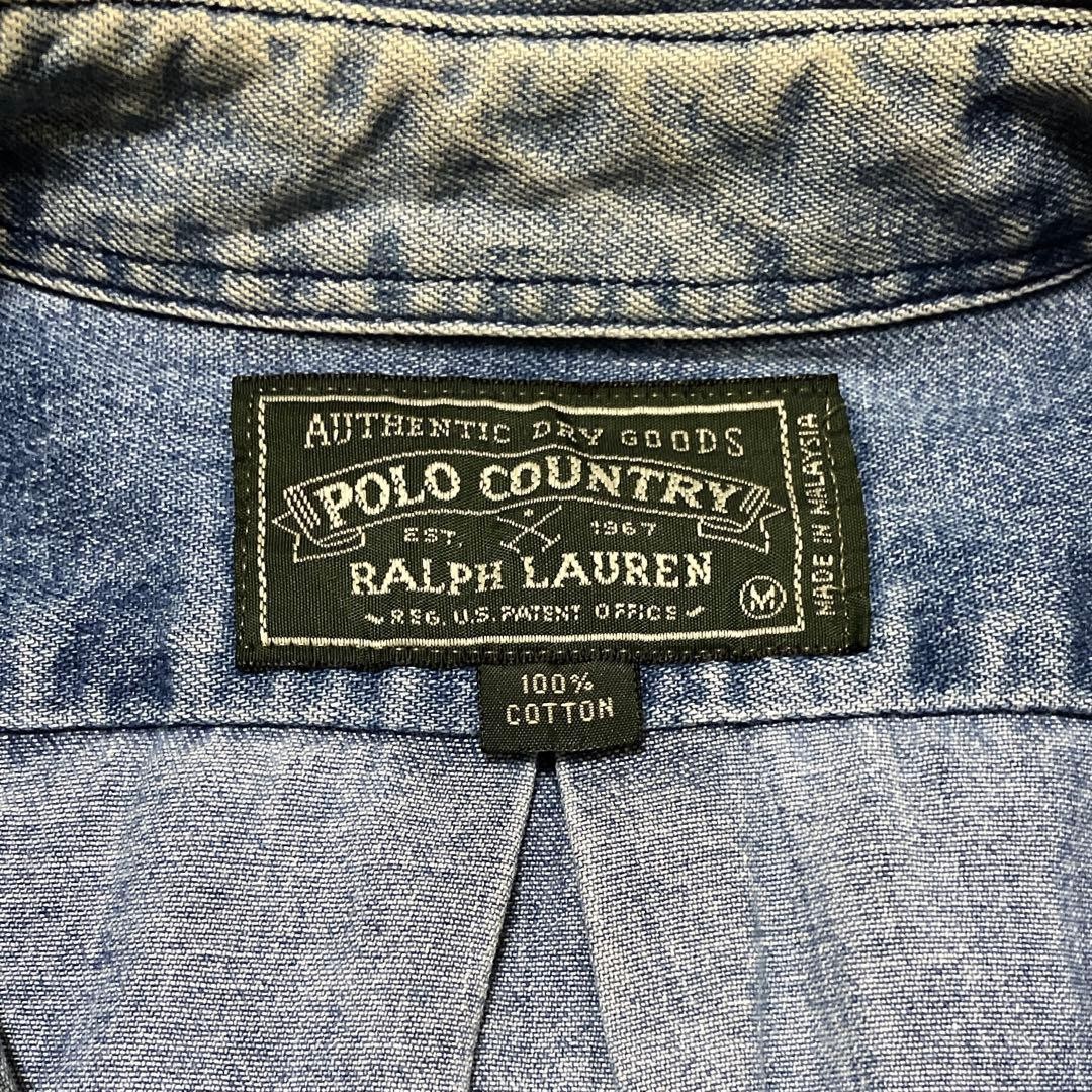 POLO COUNTRY 90s Denim Shirt Red Pony Embroidery Size M | eBay