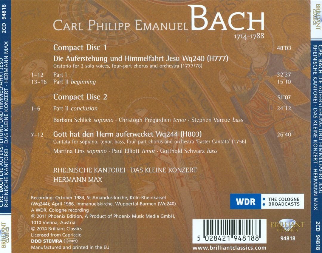 DAS KLEINE KONZERT / RHEINISCHE KANTOREI / HERMANN MAX BACH: DIE ...