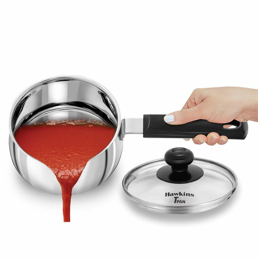 Hawkins Stainless Steel Tpan 1 Liter with Glass Lid, Tea Pan, Induction ...