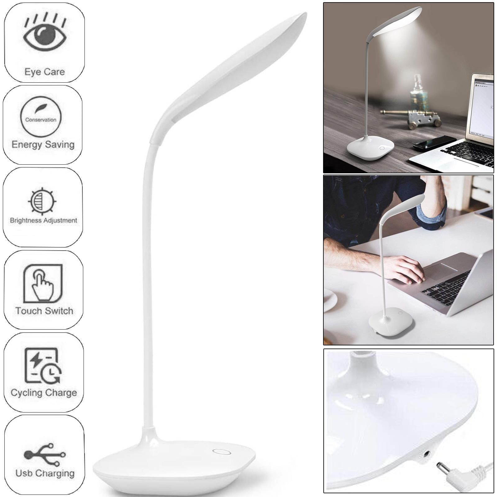 Reading Desk Lamp USB Rechargeable Dimmable LED Study Night Light Table ...