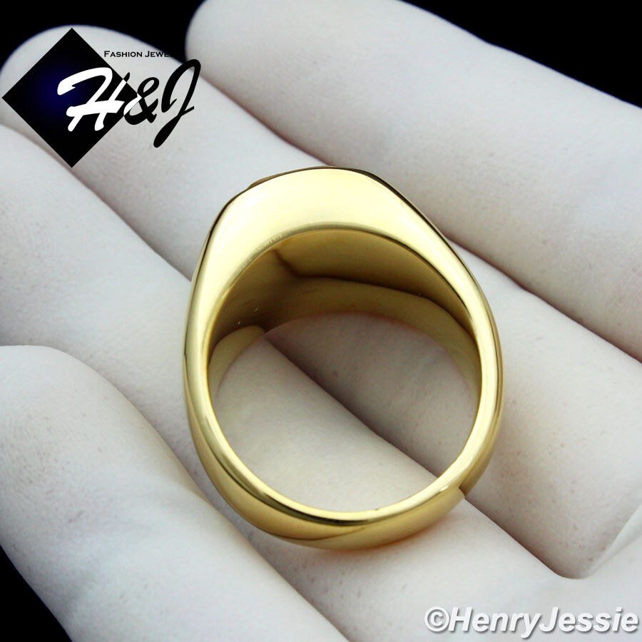 MEN's Stainless Steel Rectangle Tiger Eye Gold Plated Ring Size 8-13 ...