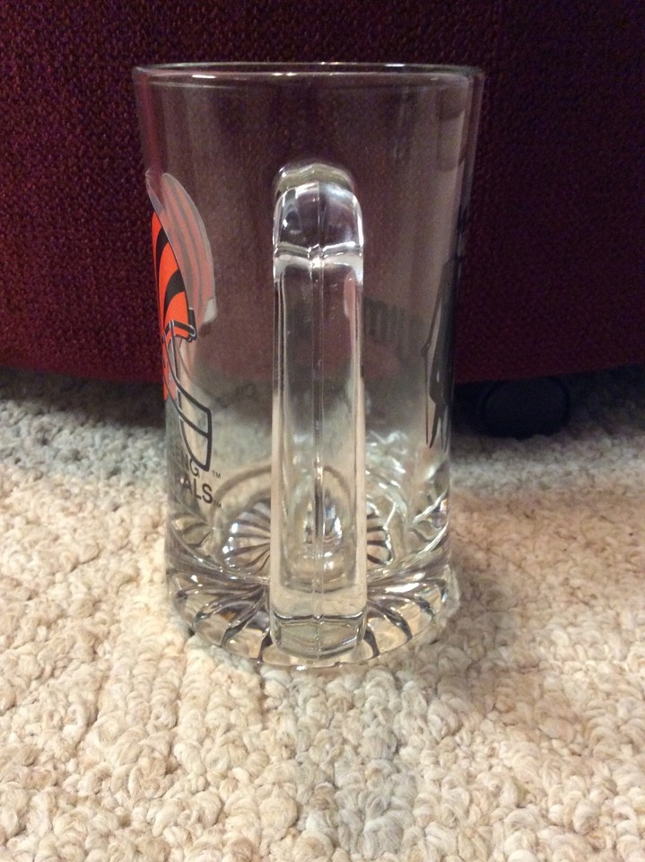 VINTAGE HEAVY CLEAR GLASS SLIM JIM CINCINNATI BENGALS STEIN DRINKING ...