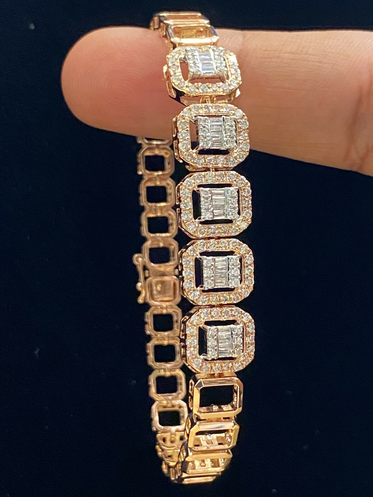 Pave 1.66 Cts Round Baguette Cut Diamonds Halo Tennis Bracelet In 585 14K Gold | eBay