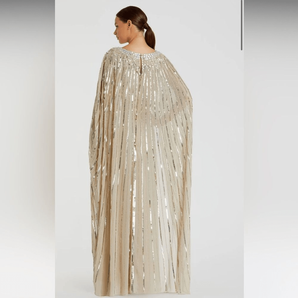 Mac Duggal Sequin Crystal Cape Dress size 20W 93993 Champagne NWT | eBay