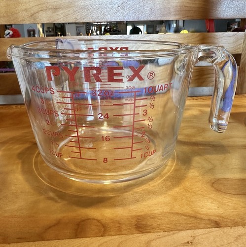 Vtg PYREX 4-Cup/ 1-Qt Large Glass Measuring Cup 532 w/ Red Print - Made ...