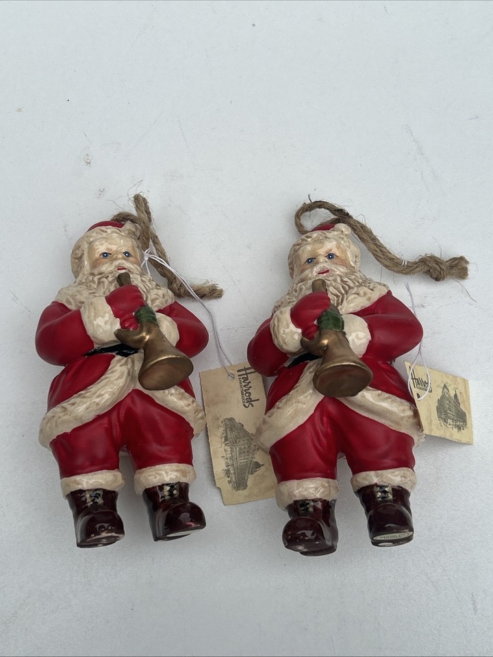 2 Vintage Ceramic Harrod’s Santa Clauses With Trumpet Christmas ...
