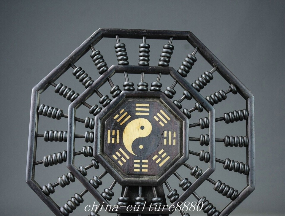 Old China Black Ebony Wood Carving Eight Diagrams Abacus Counting Frame ...