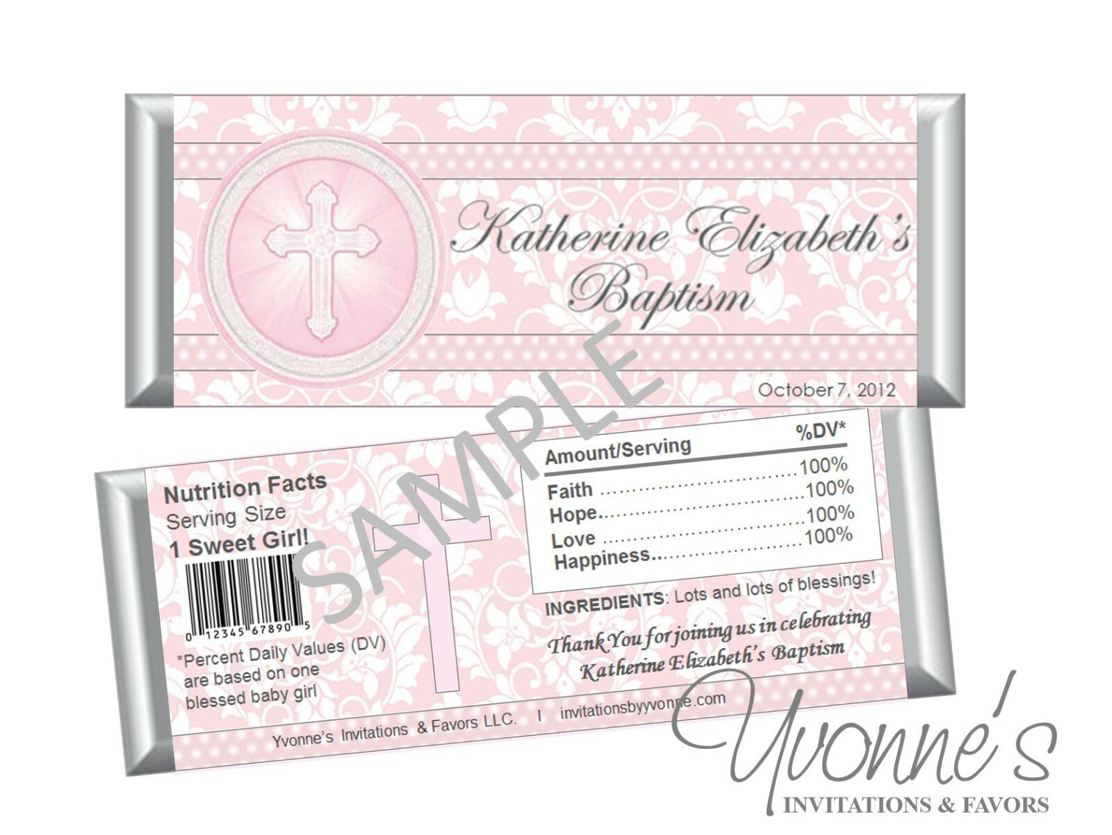 Pink Holy Cross Candy Bar Wrappers - Baptism, Communion, Confirmation ...