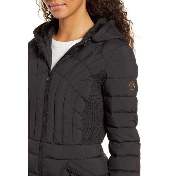 Bernardo Channel Quilted Fleece Lined Packable Hooded Puffer Jacket NWT XS Black | eBay