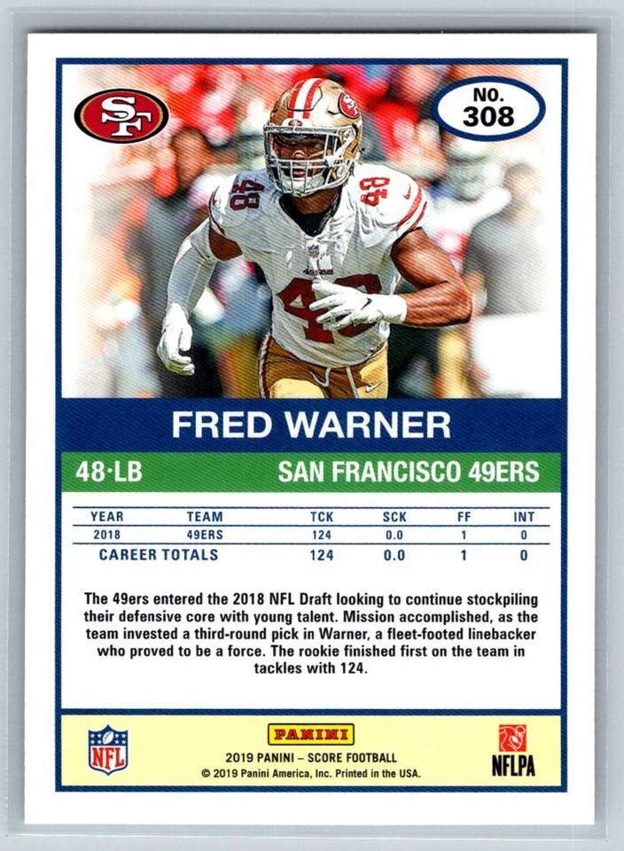 2019 Score #308 Fred Warner San Francisco 49ers | eBay