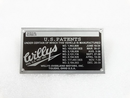 DATA PLATE FOR VINTAGE WILLYS OVERLAND MOTORS SEDAN COUPE #V263-7 ...