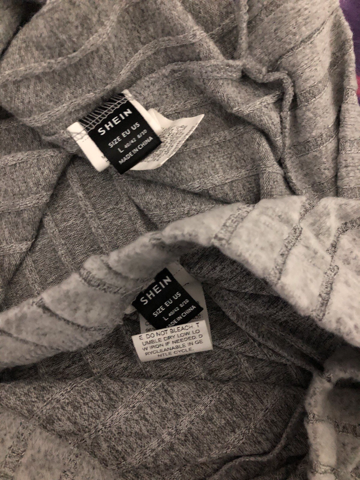 Shein Size L 12-14 Waist 30-32 in Grey Ribbed Velour 2 Piece Hoodie ...