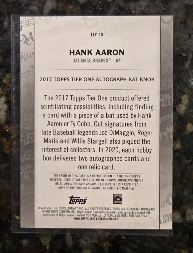 2021 Topps Through the Years Hank Aaron Tier One Bat Knob Reprint ...