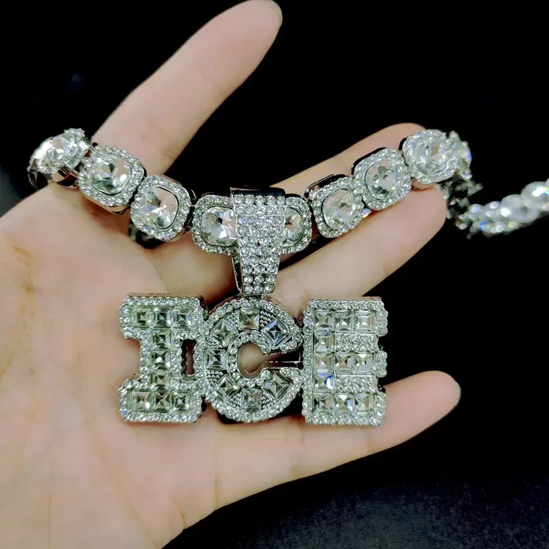 Silver Plated ICE Pendant & 13mm 20" Cubic Zirconia Chain Hip Hop Iced ...