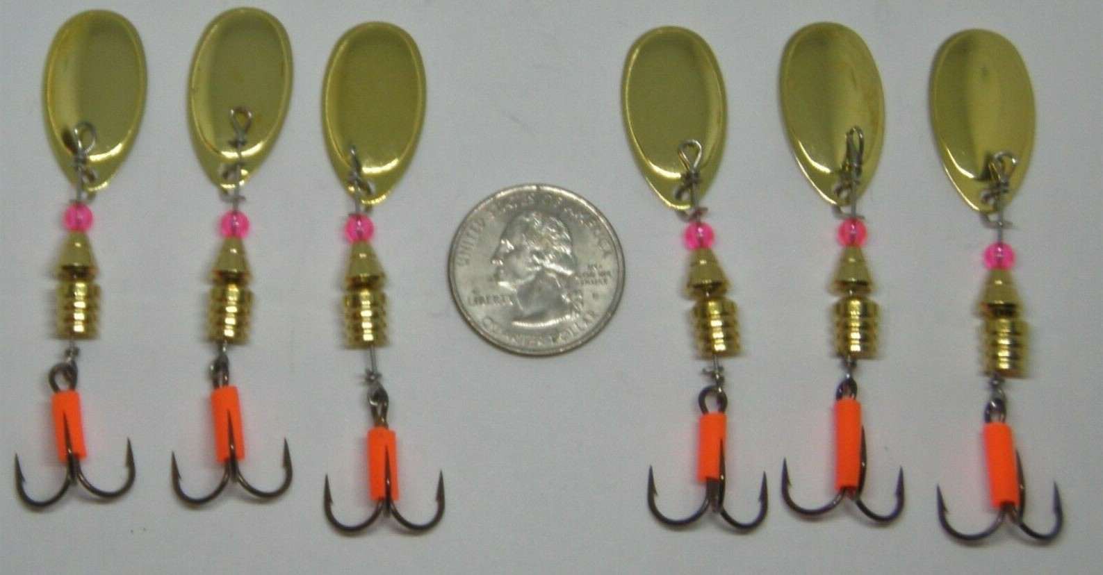 1 Lot of 6 Custom Trout #2 Gold Color French Blade Spinners 1/6Oz. Each ...