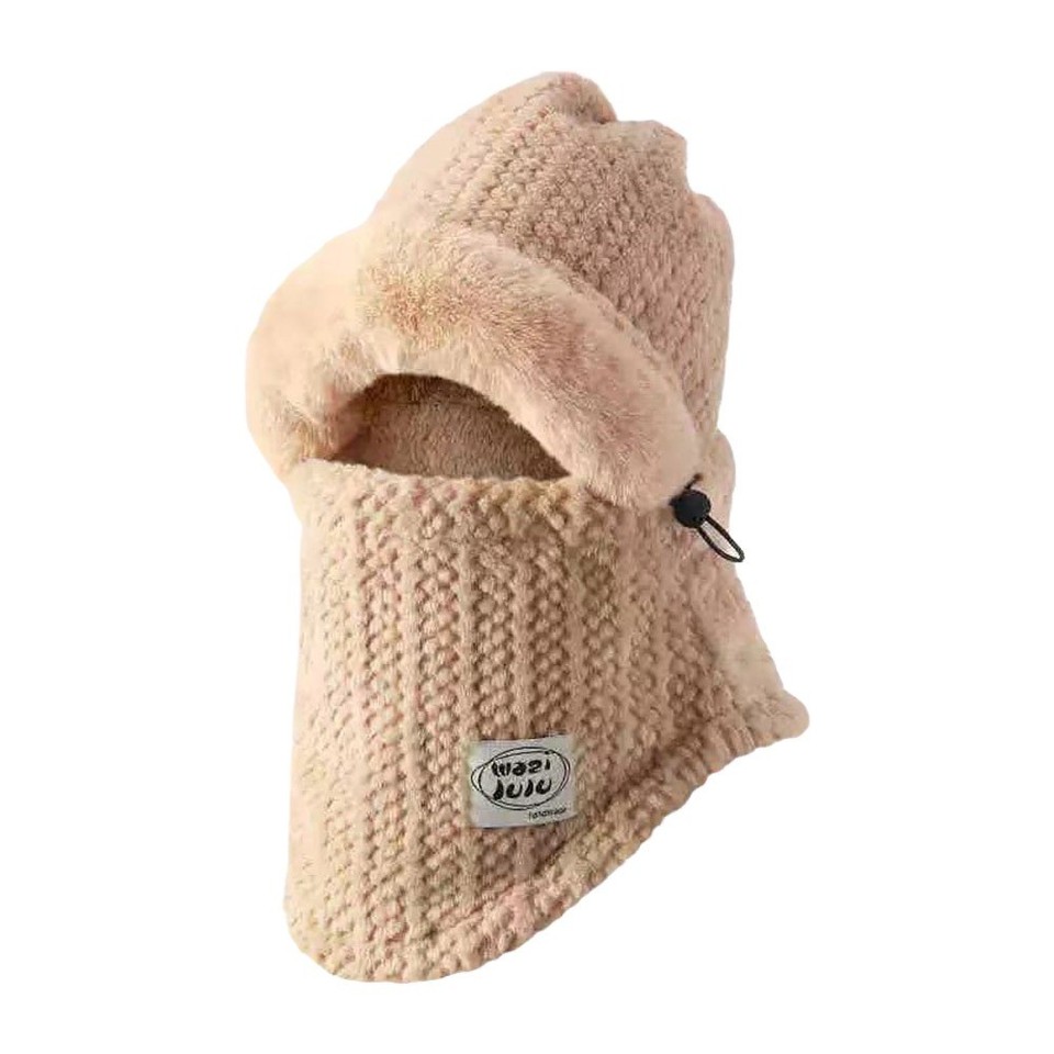 Plush Beanies Cap Windproof Hooded Face Mask Winter Hat Scarf Set ...