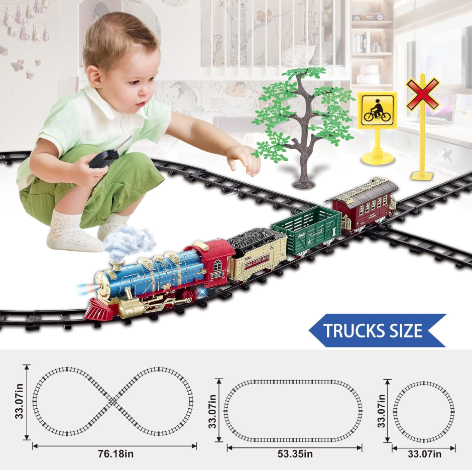 Remote Control Christmas Train Set with Lights Sounds Smoke for Kids ...