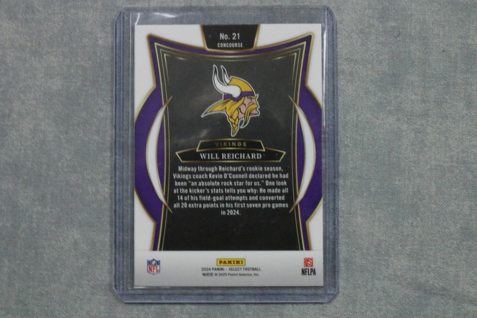 2024 Panini Select Will Reichard RC Minnesota Vikings Concourse No. 21 ...