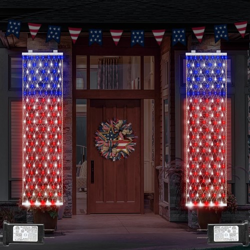 DBFAIRY 2 PCS American Flag Lights, 336 LED 4th of July USA Net Light ...