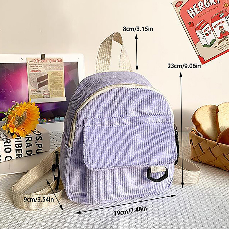 Mini Solid Color Corduroy Backpack Small Backpacks For Girls Travel ...