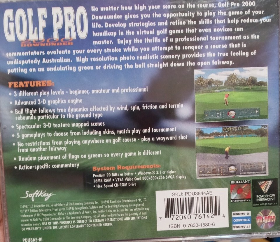 Golf Pro 2000 Downunder Game PC, CD-ROM SoftKey / TLC, 1997 Sports ...