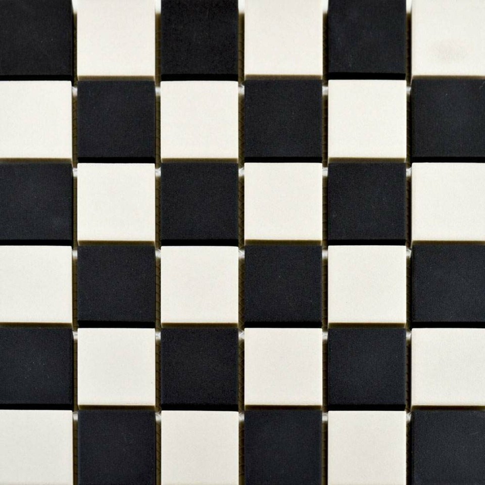 Victorian Black & White Chequer Meshed Porcelain Tiles Pathway Hallway ...