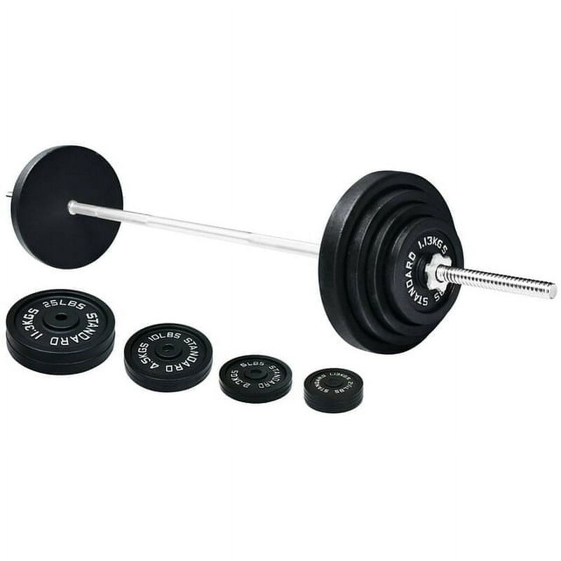 Cast Iron Standard Weight Set 95 Lb W/ 5 Ft Barbell & Star Locking ...
