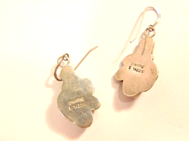pre-owned "E Yazzie" sterling silver earrings, w/ turquoise & brown ...