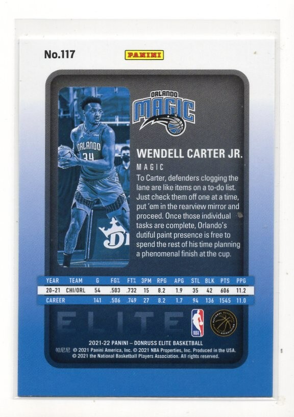 2021-22 Donruss Elite Wendell Carter Jr #117 Orlando Magic FREE COMB ...