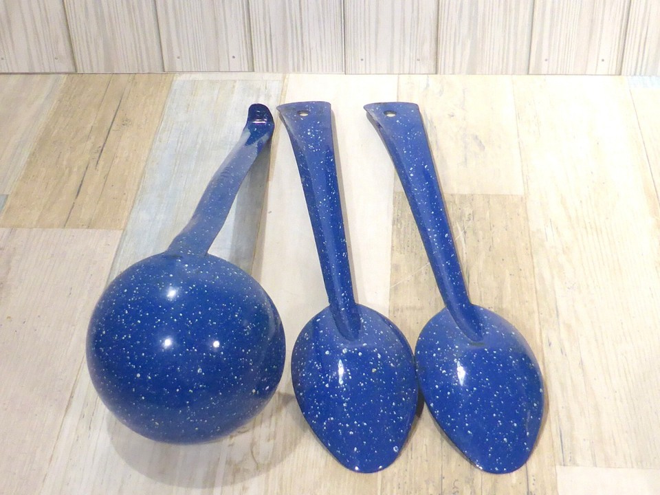 Blue Enamelware Spoons and Ladle Set of 3 Pre-Owned | eBay