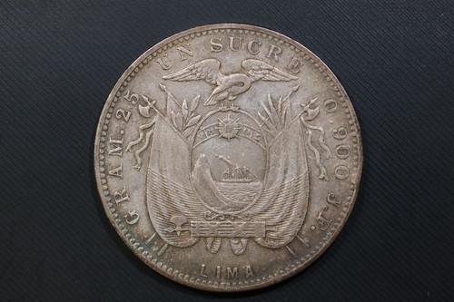 ECUADOR 1897 JF LIMA 1 SUCRE .900 SILVER CROWN SIZE Higher grade nice ...