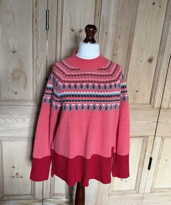 White Stuff Pink Fair Isle Lambswool Knit Jumper UK 14 Nordic Scandi ...