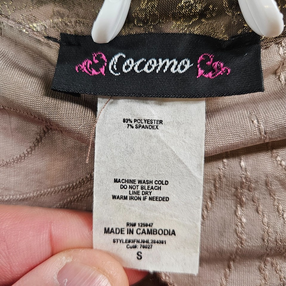 Cocomo Top Blouse Women Small 3/4 Sleeve Glitter Light Brown Floral ...