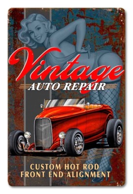 Vintage Auto Repair Pin Up Metal Sign | eBay