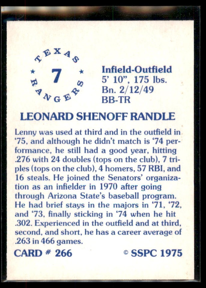 1976 SSPC Len Randle #266 Texas Rangers | eBay