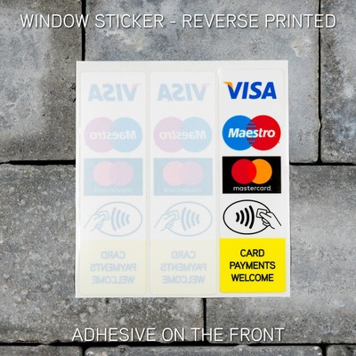 3 x Contactless Card Payments WINDOW Stickers Credit Card VISA ...