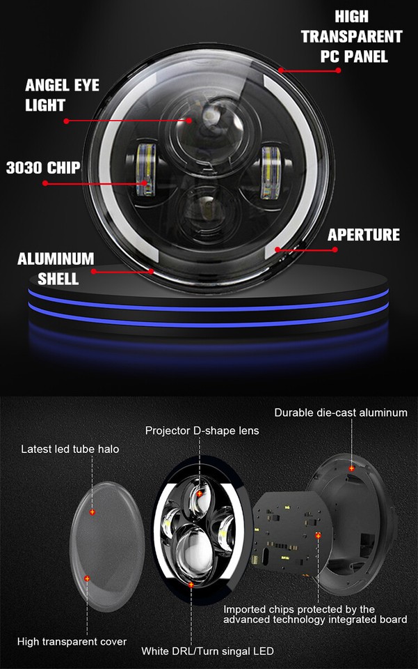 2x Fit Mazda Miata 1990-1997 MX5 MX-5 7"Round LED Headlights Hi/Lo Beam ...