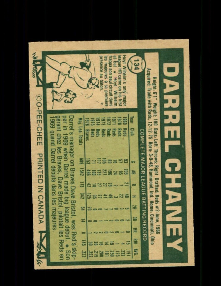 1977 DARRELL CHANEY OPC #134 O-PEE-CHEE BRAVES *R4356 | eBay