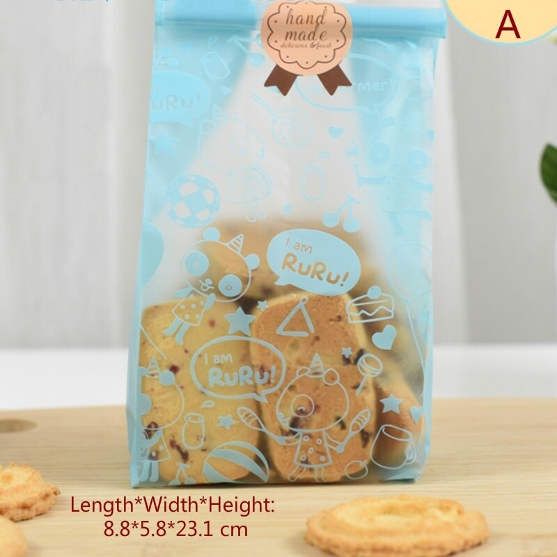 50 x Biscuit Bread Bags with Stickers Self-sealing Bag for Candy Baking ...