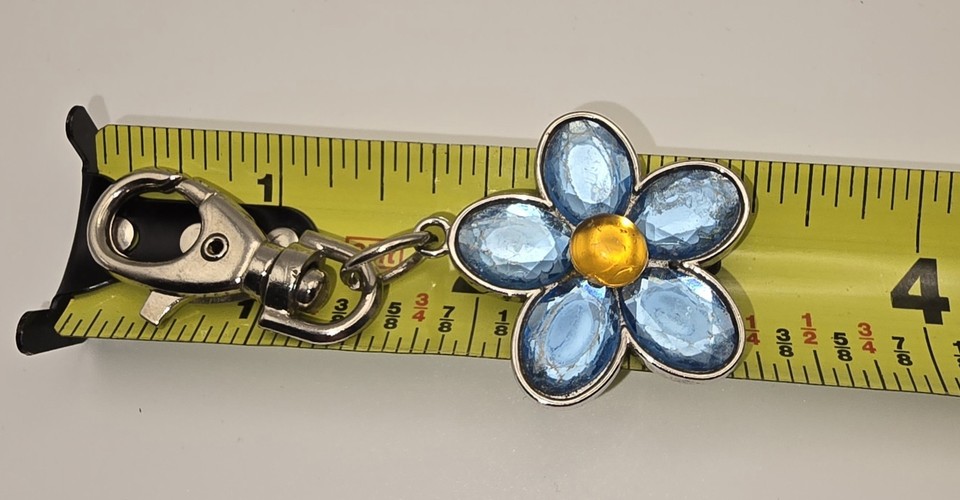 Silver Tone Pure Charm Daisy Key Chain Blue And Amber Rhinestones ...