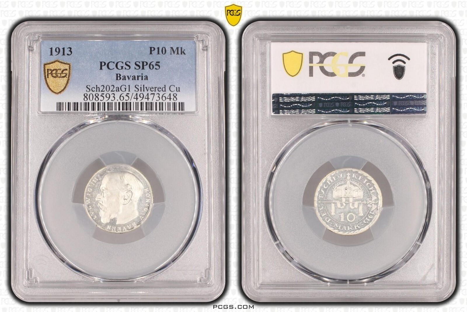 Bavaria 10 Mark 1913 Motif Sample By Karl Götz PR65 - Polished Plate ...