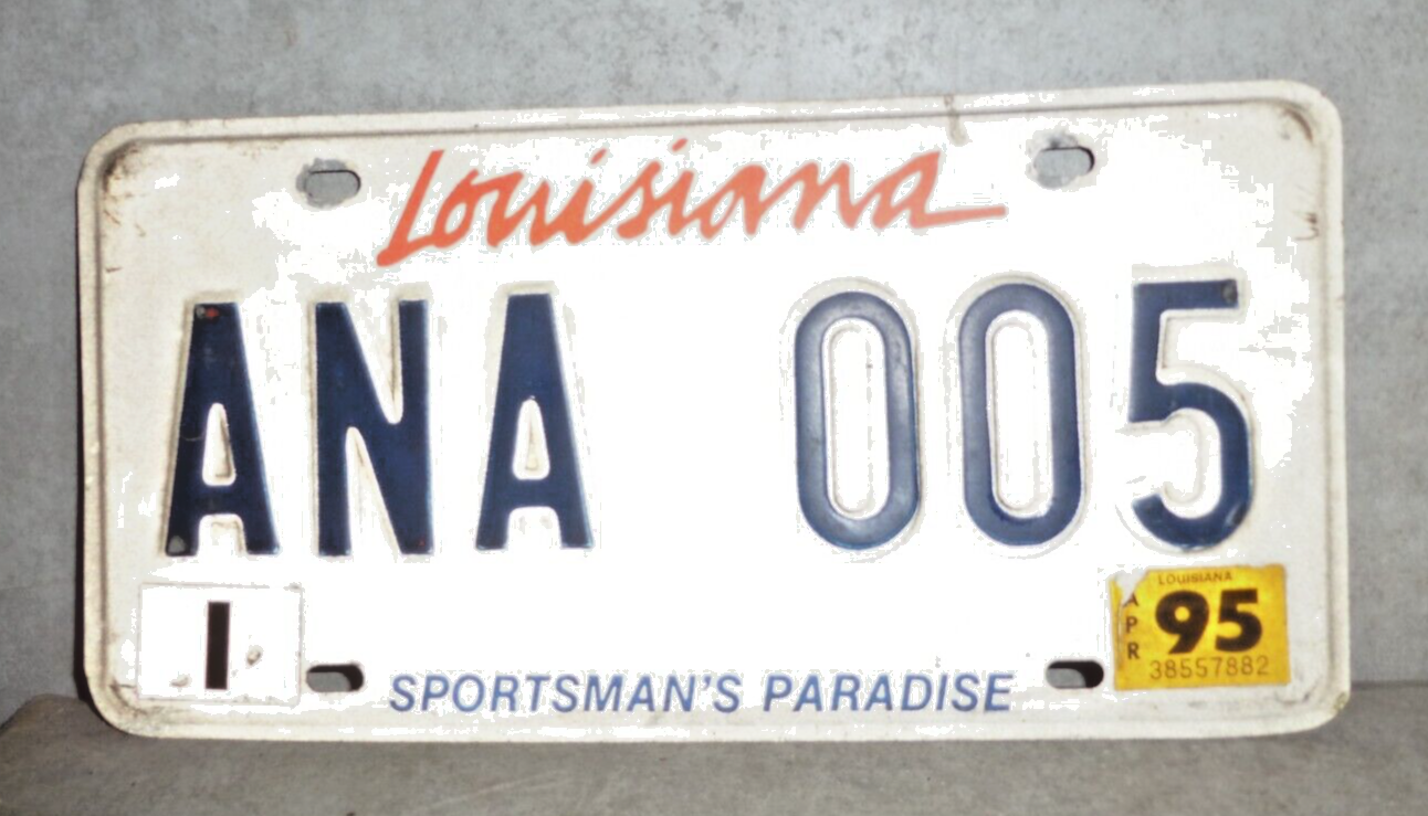 Louisiana License Plate ANA 005........ SPORTSMAN'S PARADISE | eBay
