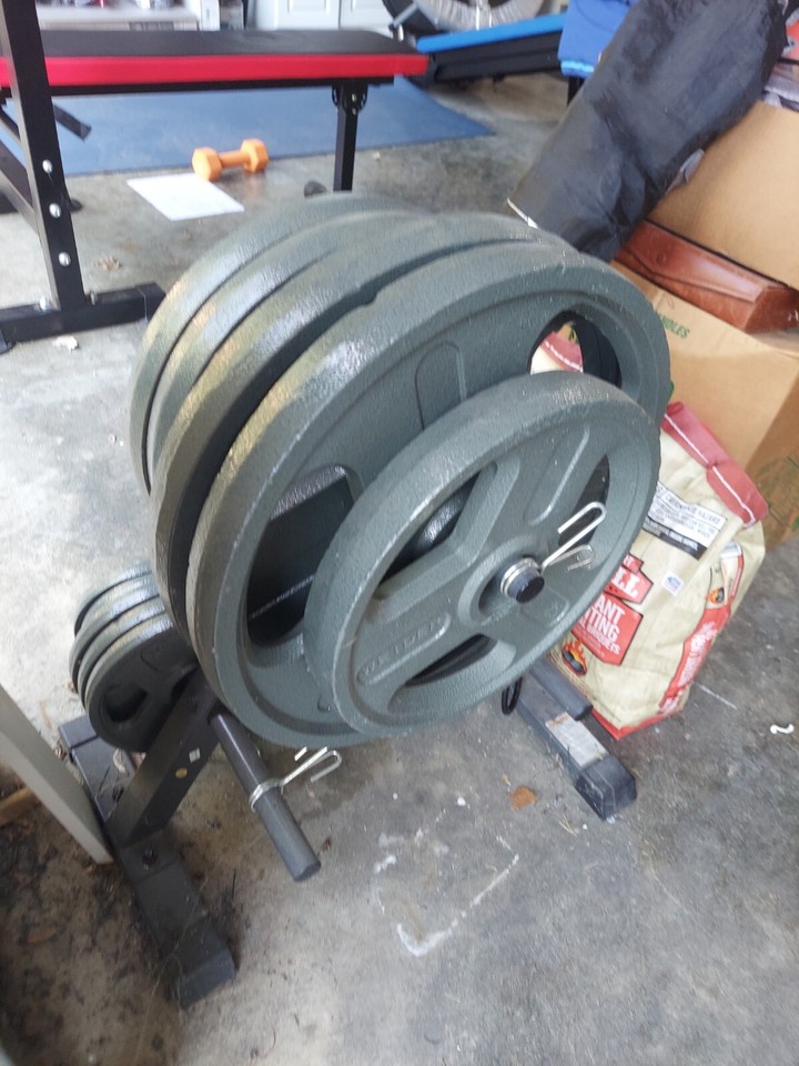255lb Weider Plates, Weight Tree, 45lb Bar & Adjustable Weight Bench | eBay