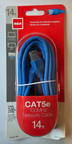 RCA CAT5e 100MHz Network Cable 14ft Blue TPH531BR For Computer HDTV Blu ...