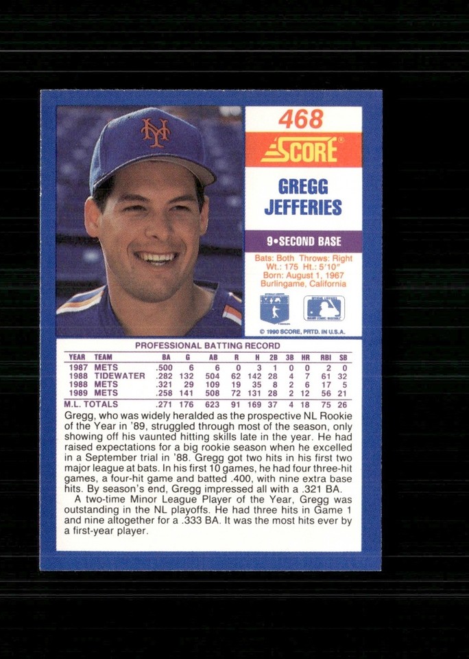 1990 Score - Gregg Jefferies #468 | eBay
