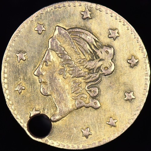 1870 50C CALIFORNIA GOLD COIN BG-1010 1/2 DOLLAR HOLED HOLE VF TRUSTED ...