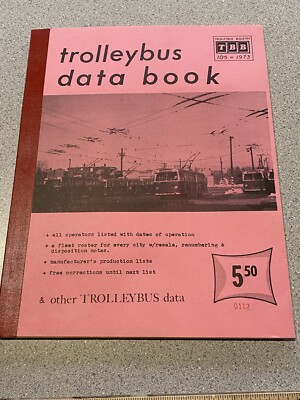 Vintage 1973 Trolleybus Data Book TBD No 105 Trolley Street Car ...