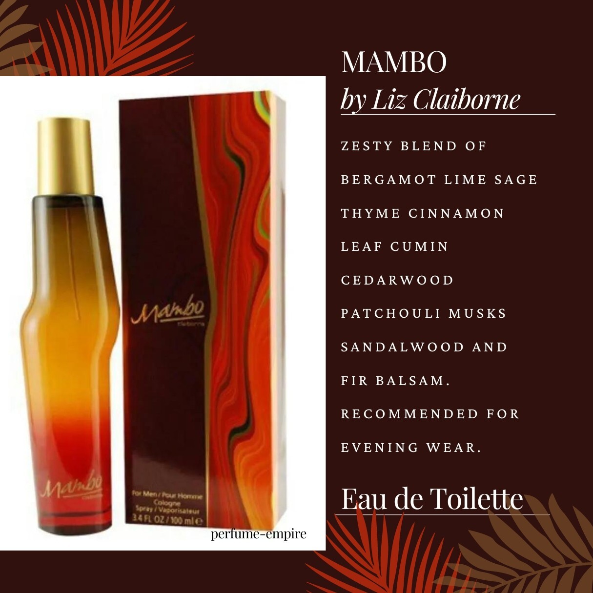 MAMBO Cologne by LIZ CLAIBORNE Spray 3.4 oz for Men EDT New in Box | eBay