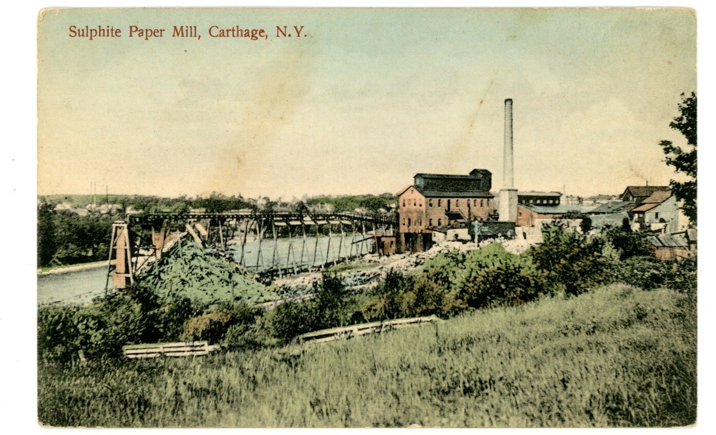 Carthage NY - SULPHITE PAPER MILL ON RIVER - Hand Colored Postcard | eBay